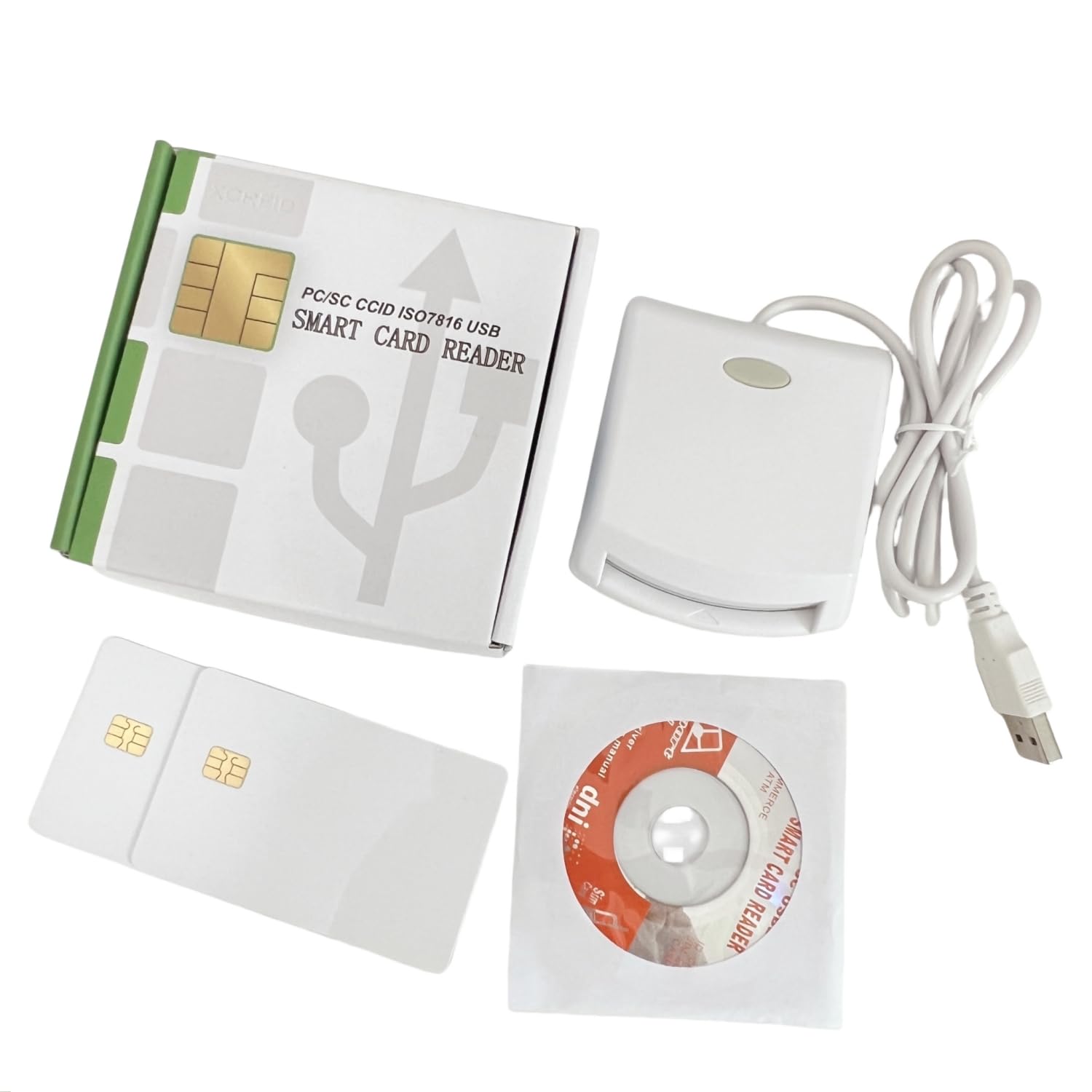 ISO7816 Contact EMV SIM eID PC/SC USB CCID Smart IC Chip Card Reader Writer Programmer with 2pcs SLE4442 Cards + SDK Kit(Program Required) for Professional Engineer