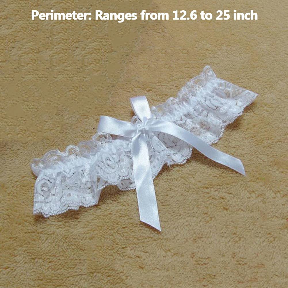 MMTTAO Women's Wedding Garter for Bridal Leg Ring Sexy Lingerie Lace Bow Plus Size Stretch Prom Garters - White
