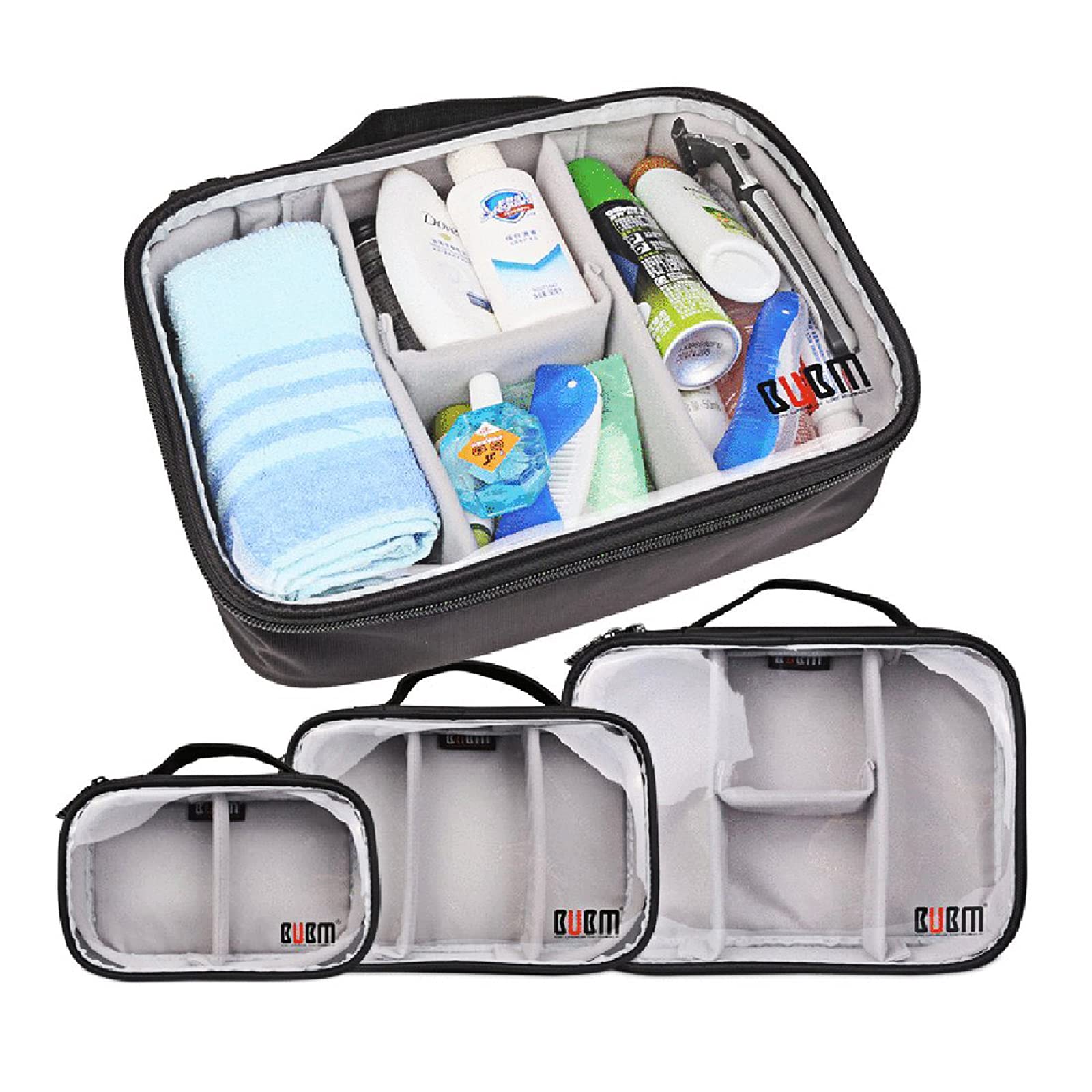 BUBM 3pcs Multi-Functional (S/M/L in One) Electronic Organizer Travel Gadgets Bag for Cables, External Flash Drive, Mouse, Memory Card, Power Bank - Clear
