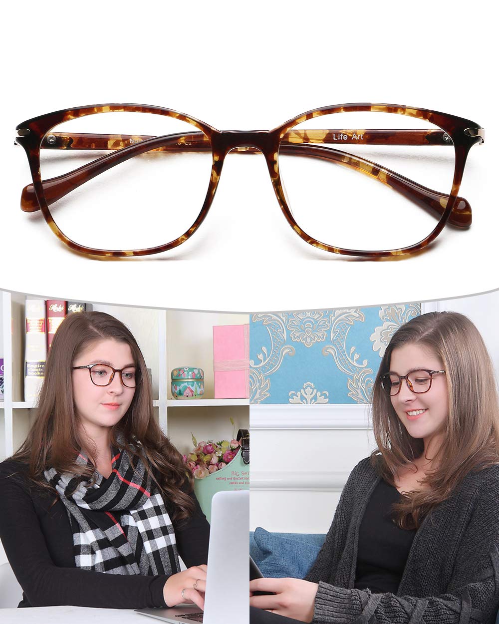 LifeArt Blue Light Blocking Glasses, Anti Eyestrain, Computer Reading Glasses, Gaming Glasses, TV Glasses for Women and Men, Anti Glare (Tortoise, No Magnification)