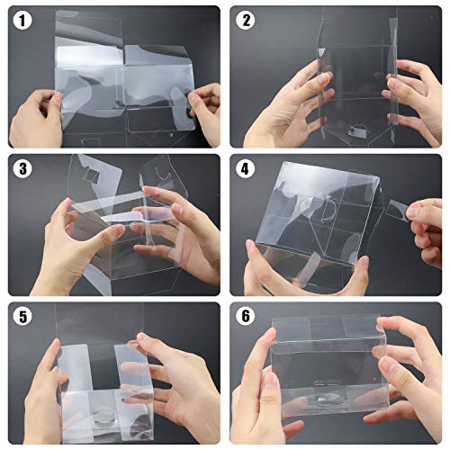 LEMEOSO 30Pcs Clear Favor Boxes 4 x 4 x 2.5 Inch Transparent Plastic Boxes for Packaging Party Favors Treats Candy Macaron Strawberries
