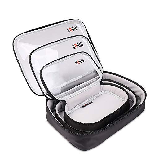 BUBM 3pcs Multi-Functional (S/M/L in One) Electronic Organizer Travel Gadgets Bag for Cables, External Flash Drive, Mouse, Memory Card, Power Bank - Clear