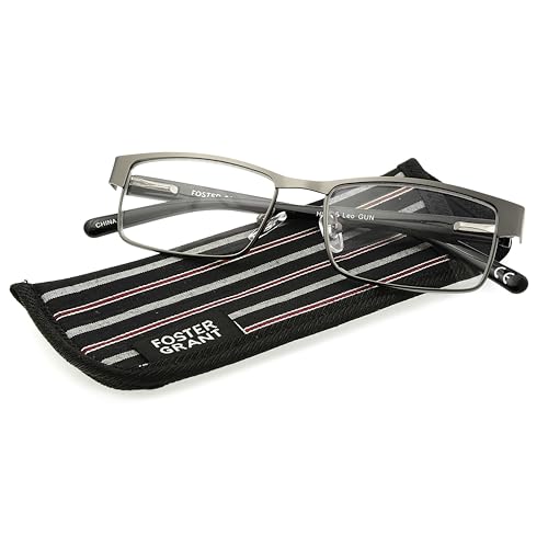 Foster Grant Men's Leo Square Reading Glasses, Gunmetal/Transparent, 59 mm + 2.5