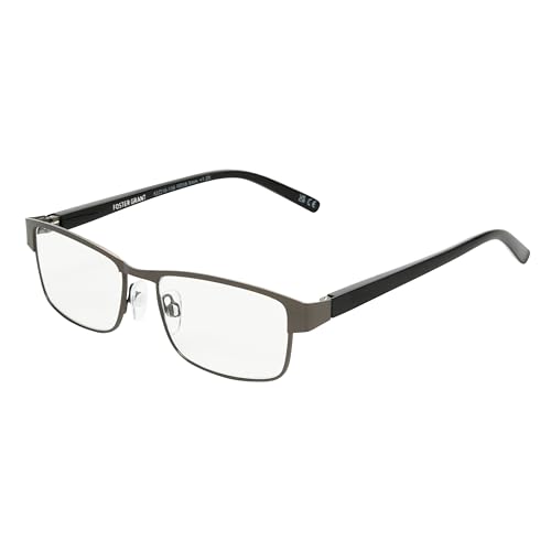 Foster Grant Men's Leo Square Reading Glasses, Gunmetal/Transparent, 59 mm + 2.5