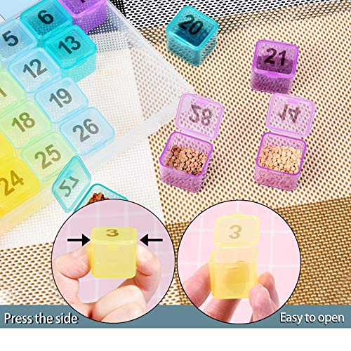 benote Diamond Art Painting Storage Containers, 28 Grids, Bead Storage Containers with Project Card/Label Stickers, Funnel Spoon Diamond Art Separate Containers, Bead Box