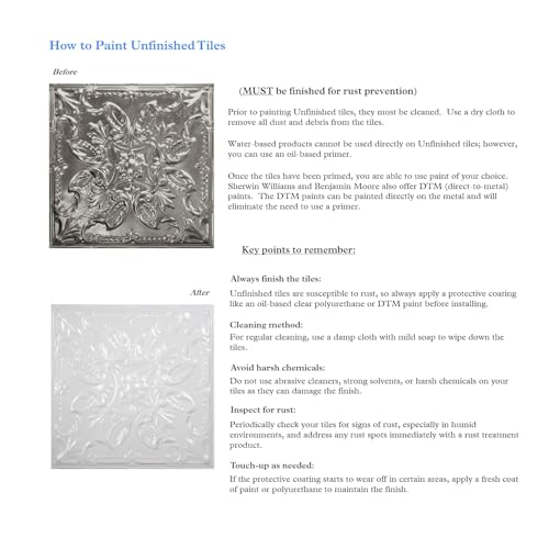 American Tin Ceilings [5 Pack Kit] 24" x 24" 100% Tin Nail-Up Ceiling Tiles | Pattern #3 Raw Unfinished Small Victorian Design with Floral Arching Diamonds for Ceilings & Kitchens | Kit-n-p03-raw