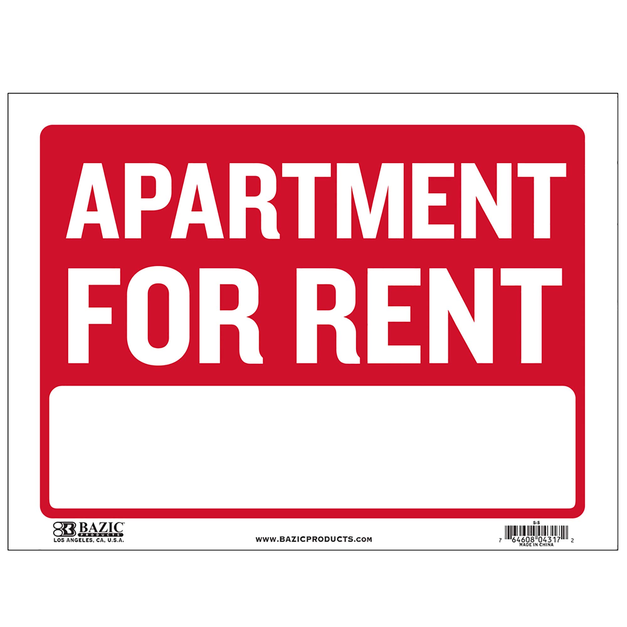 BAZIC Apartment For Rent Sign 9"X12", Plastic Signs for House Home Lease Rental Business, Waterproof Indoor Signage, 1-Pack