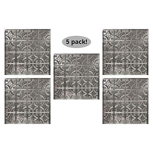 American Tin Ceilings [5 Pack Kit] 24" x 24" 100% Tin Nail-Up Ceiling Tiles | Pattern #3 Raw Unfinished Small Victorian Design with Floral Arching Diamonds for Ceilings & Kitchens | Kit-n-p03-raw