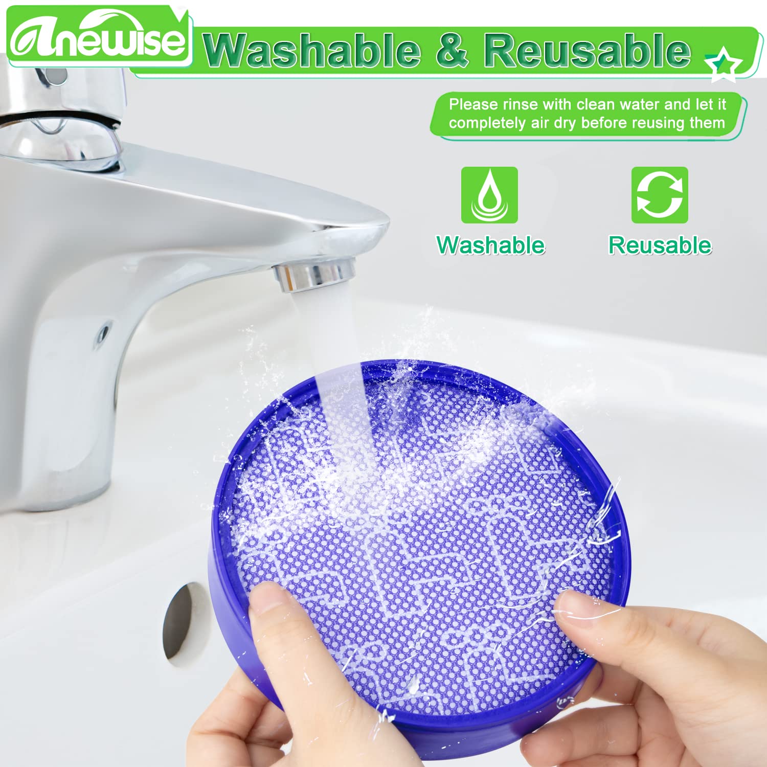 Anewise Filter Kits repalcement for Dyson dc25 vacuum Ball filters, Includes 1Pcs 919171-02 Washable Pre Motor Filter and 1Pcs 916188-05 Hepa filter, Fits DC-25 Models