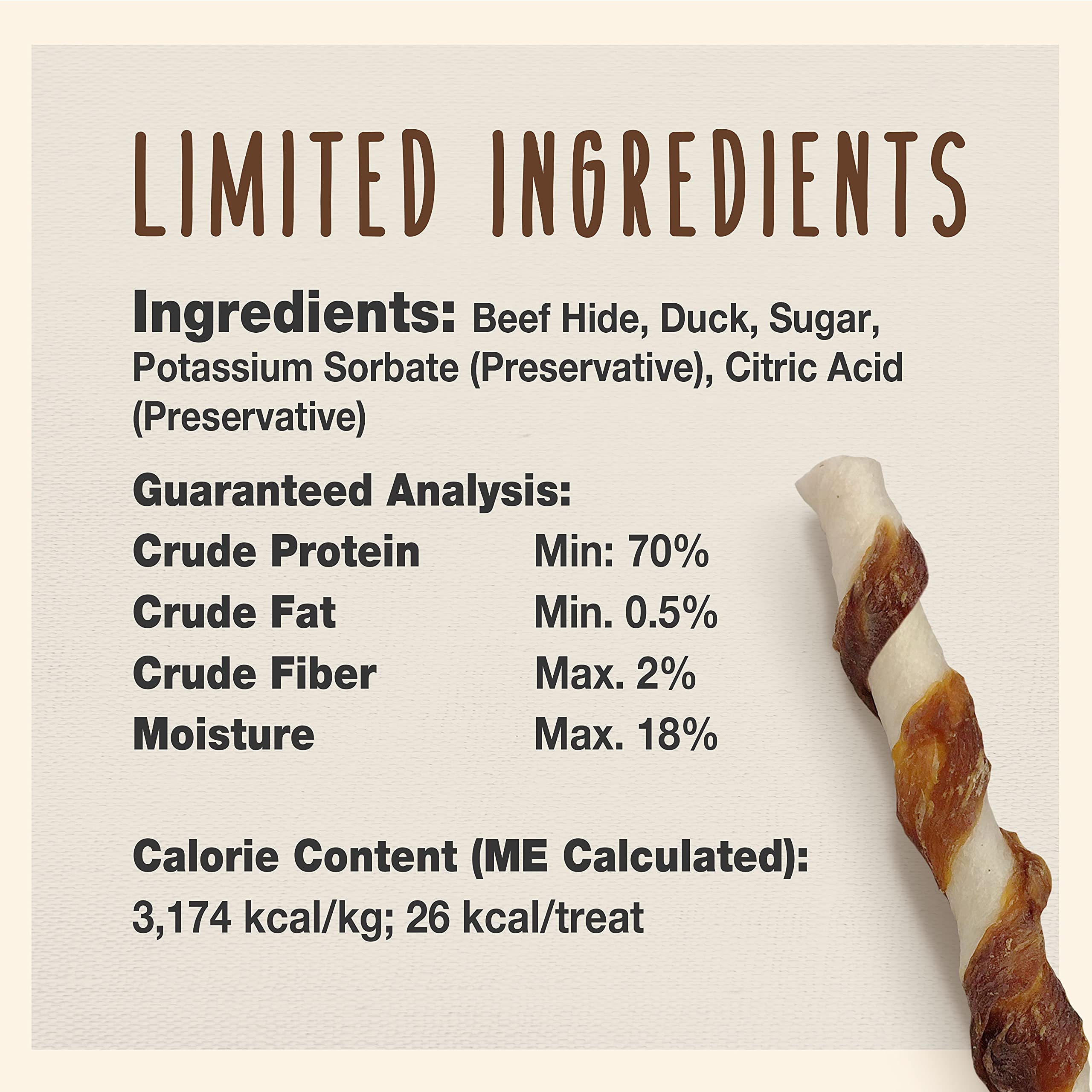 Cadet Gourmet Beef Hide Twist Chew Sticks, Long Lasting & Natural Chew Treats for Dogs, Inspected & Tested in USA, Duck Flavor (50 Count)