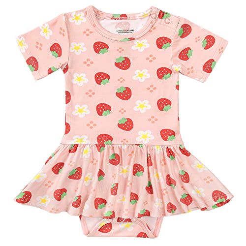 LITTLE JAMJAMS Baby Twirl Skirt Bodysuit - Infant Girl Clothes - Viscose from Bamboo - Strawberry Sweetie Pink 12-18 Months