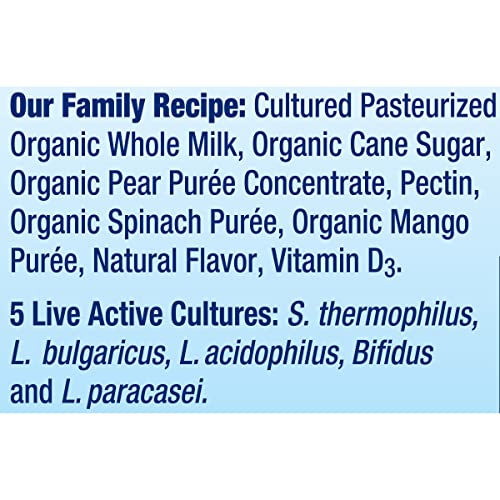 Stonyfield Organic Kids Pear Spinach Mango Whole Milk Yogurt Pouch, 3.5 oz., 1 Ct, - Real Fruit and Veggie; Low Fat, Gluten-Free,