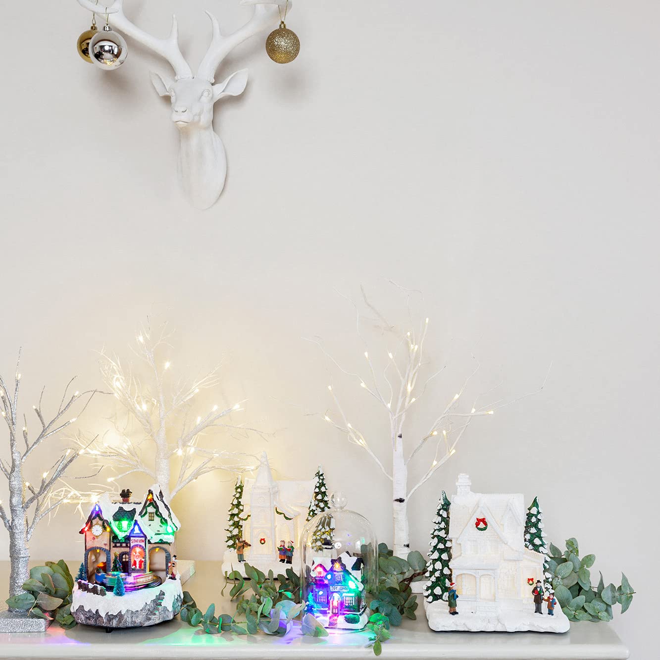 Lights4fun, Inc. Set of 5 Christmas Village Scene Battery Operated LED Light Up Holiday Decoration