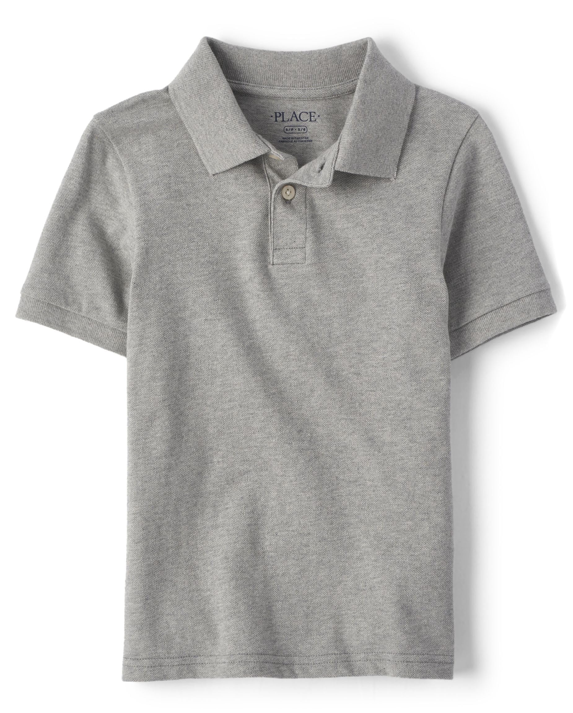 The Children's Place Boys Short Sleeve Pique Polo,Smoke Single,M (7/8)