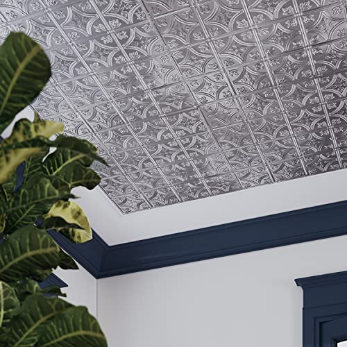 American Tin Ceilings [5 Pack Kit] 24" x 24" 100% Tin Nail-Up Ceiling Tiles | Pattern #3 Raw Unfinished Small Victorian Design with Floral Arching Diamonds for Ceilings & Kitchens | Kit-n-p03-raw