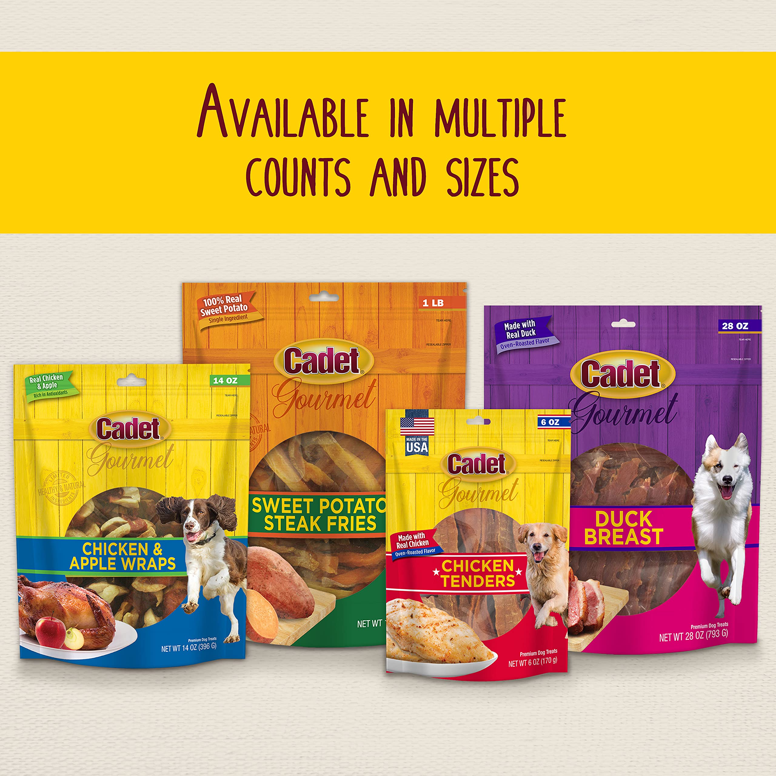 Cadet Gourmet Beef Hide Twist Chew Sticks, Long Lasting & Natural Chew Treats for Dogs, Inspected & Tested in USA, Duck Flavor (50 Count)