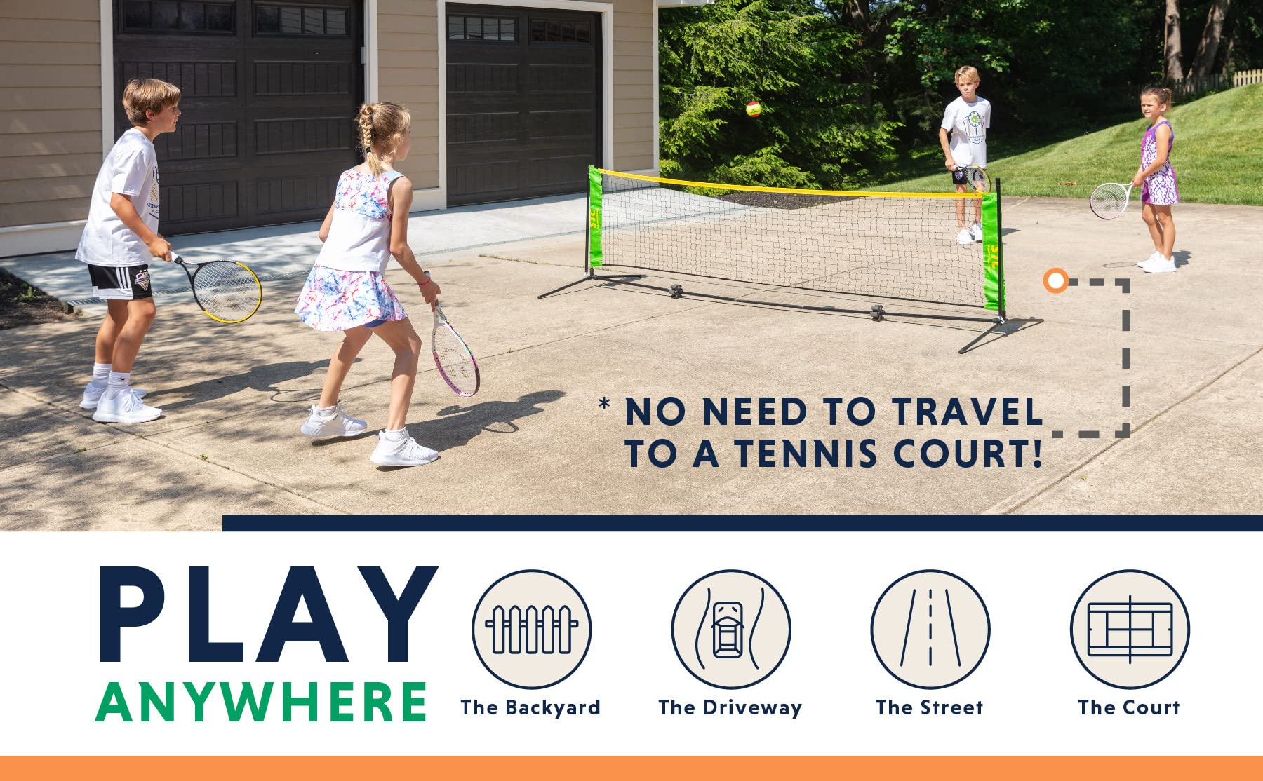 Portable Tennis Net for Driveway and Backyard – Kids’ Adjustable Tennis & Badminton Net – 10 x 5 Ft. Travel Net & Bag – Racket Sport & Volleyball Net for Backyard Games for Kids by Street Tennis Club