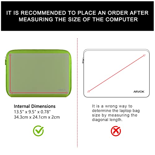 Arvok 13 13.3 14 Inch Laptop Sleeve Case for MacBook Pro/MacBook Air 13-14 inch, Water-Resistant Notebook Chromebook Computer Pouch, Carrying Bag Cover for HP/Dell/Lenovo/Asus/Acer, Bamboo Green