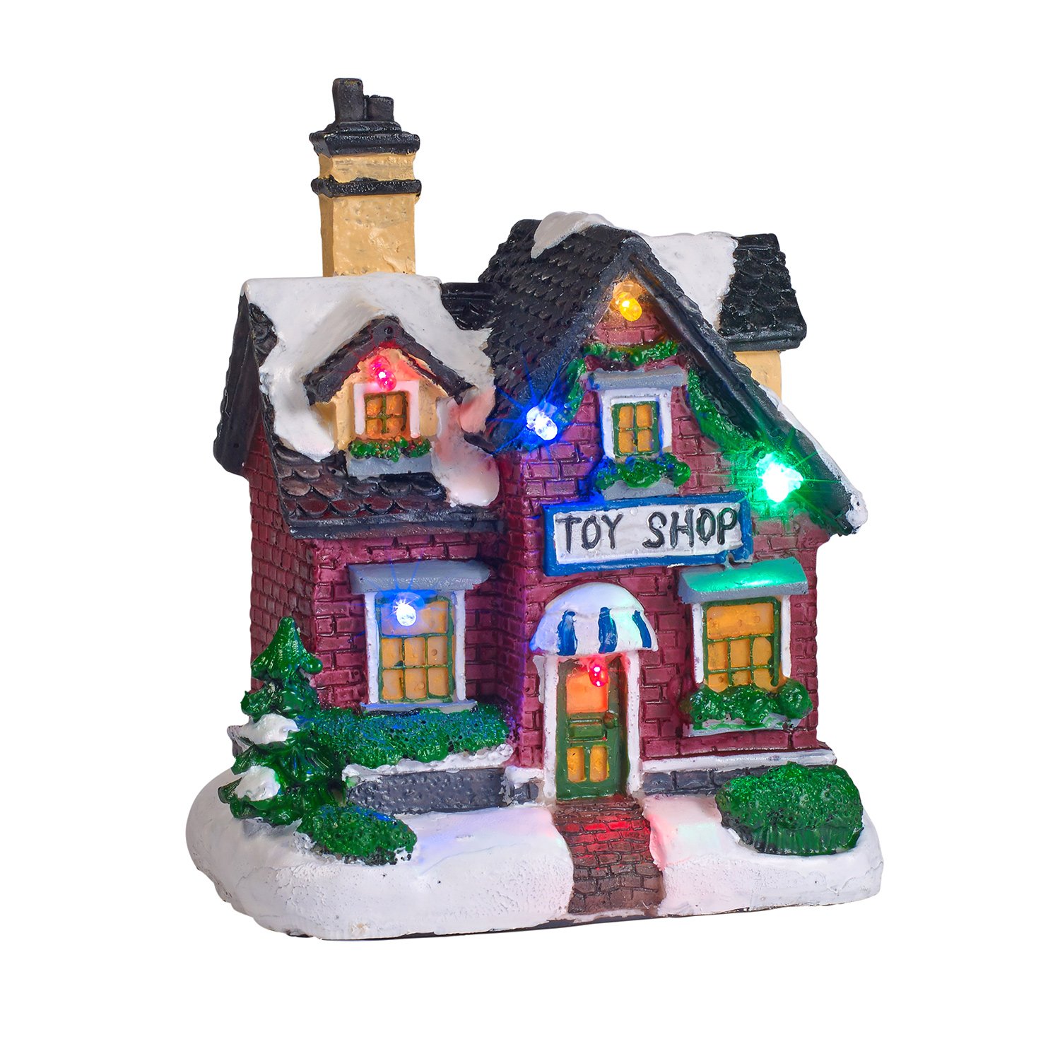 Lights4fun, Inc. Set of 5 Christmas Village Scene Battery Operated LED Light Up Holiday Decoration