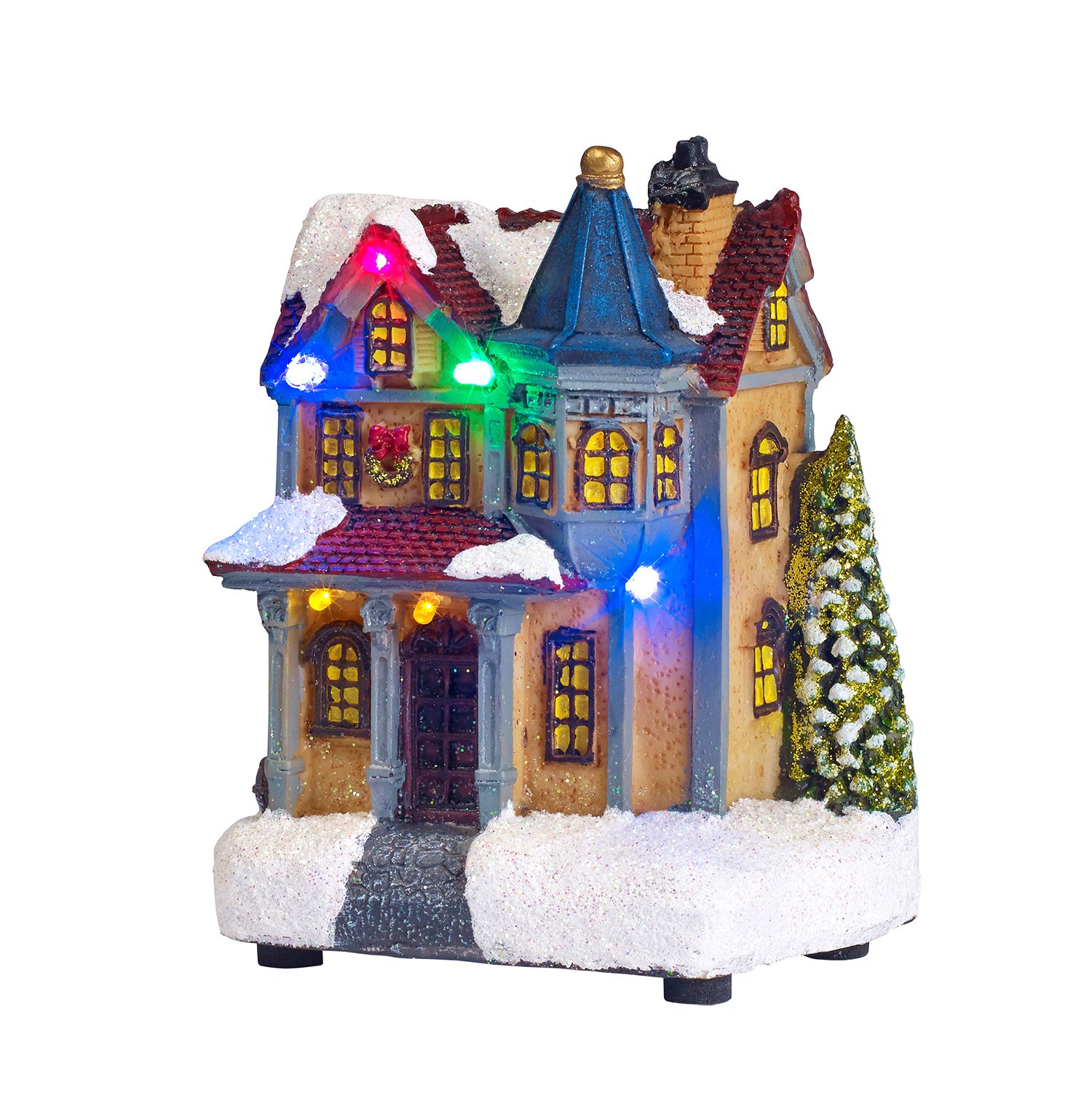 Lights4fun, Inc. Set of 5 Christmas Village Scene Battery Operated LED Light Up Holiday Decoration
