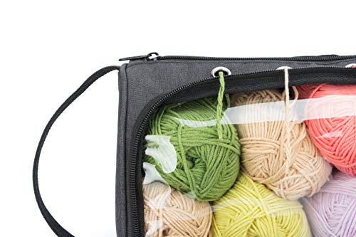 Pacmaxi Yarn Storage Knitting Organizer Lightweight Yarn Storage Bag with Holes Portable Knitting Organizer for Cotton Yarns, Crochet Hooks, Knitting Needles(Up to 10 Inch) (Dark Gray)