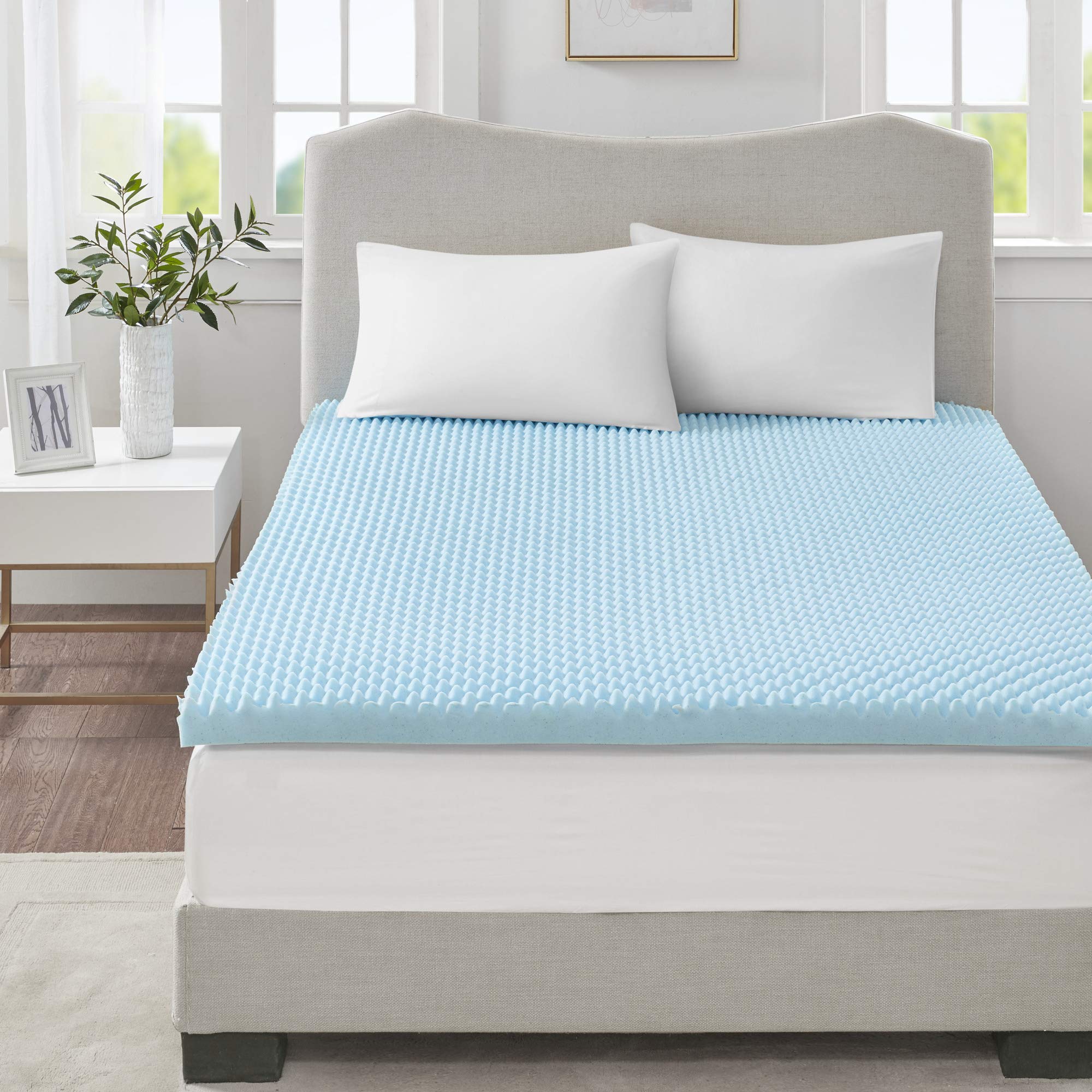 Sleep Philosophy Gel Infused Memory Foam Mattress Topper Luxurious, All Season Enhanced Bed Support, Full, 3" Thick, Without Cover Blue