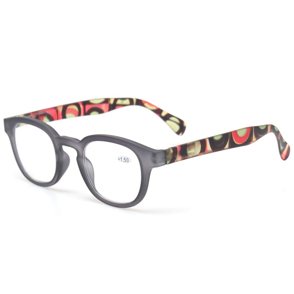 Kerecsen Reading Glasses Fashion Men and Women Readers Spring Hinge with Pattern Design Eyeglasses for Reading (5 Pack Mix Color, 1.75)