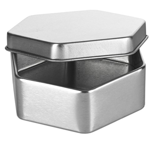 Hexagon Steel Metal Tin Container with Slip Cover Lid (12 PACK) - holds approx. 2 fl oz