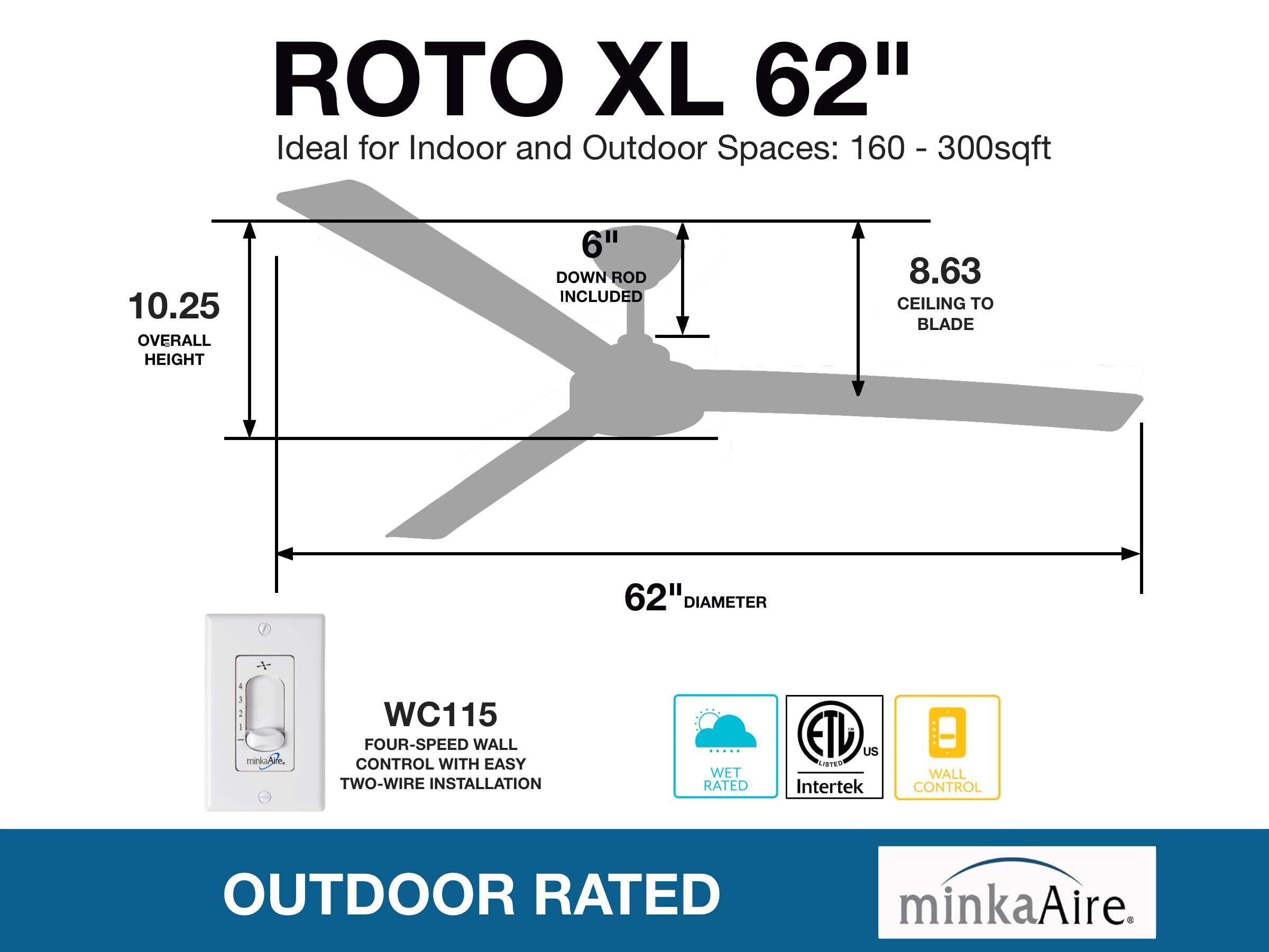 Minka Aire F624-ORB Roto XL, 62" 3 Blade Ceiling Fan in Oil Rubbed Bronze with Oil Rubbed Bronze Blades