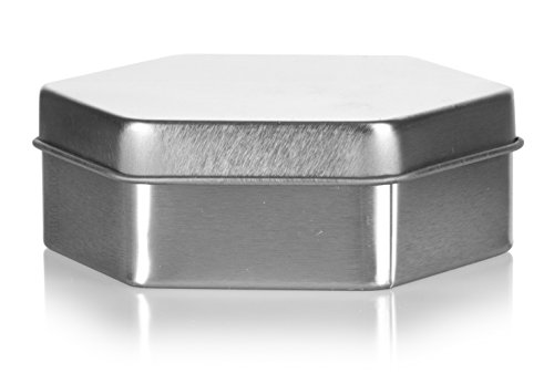 Hexagon Steel Metal Tin Container with Slip Cover Lid (12 PACK) - holds approx. 2 fl oz