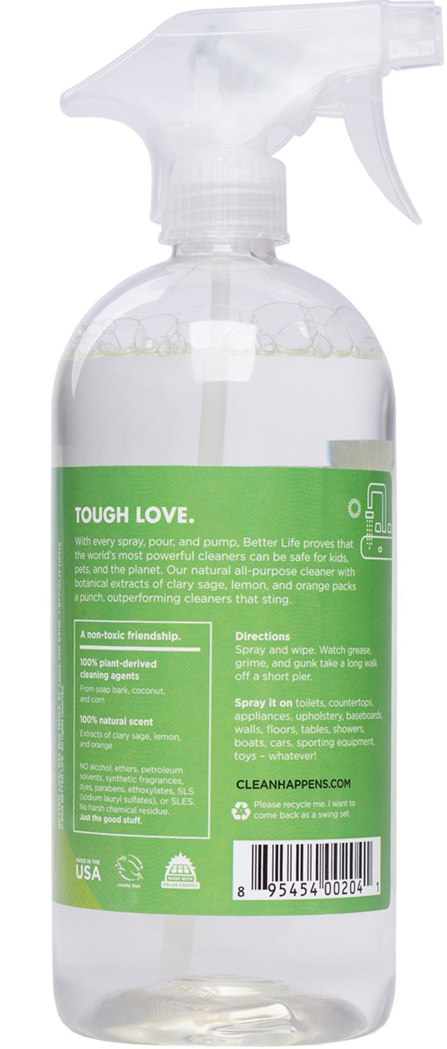 Better Life All Purpose Cleaner - Multipurpose Home and Kitchen Cleaning Spray for Glass, Countertops, Appliances, Upholstery & More - Multi-surface Spray Cleaner - 32oz Clary Sage & Citrus