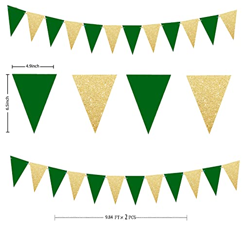 Graduation Party Decorations Green Gold 2023/St. Patrick’s Day Decorations/Birthday Party Decorations Green Gold 2pcs Glitter Gold Green Triangle Banners/Christmas Decorations/Spring Summer Party