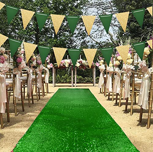 Graduation Party Decorations Green Gold 2023/St. Patrick’s Day Decorations/Birthday Party Decorations Green Gold 2pcs Glitter Gold Green Triangle Banners/Christmas Decorations/Spring Summer Party