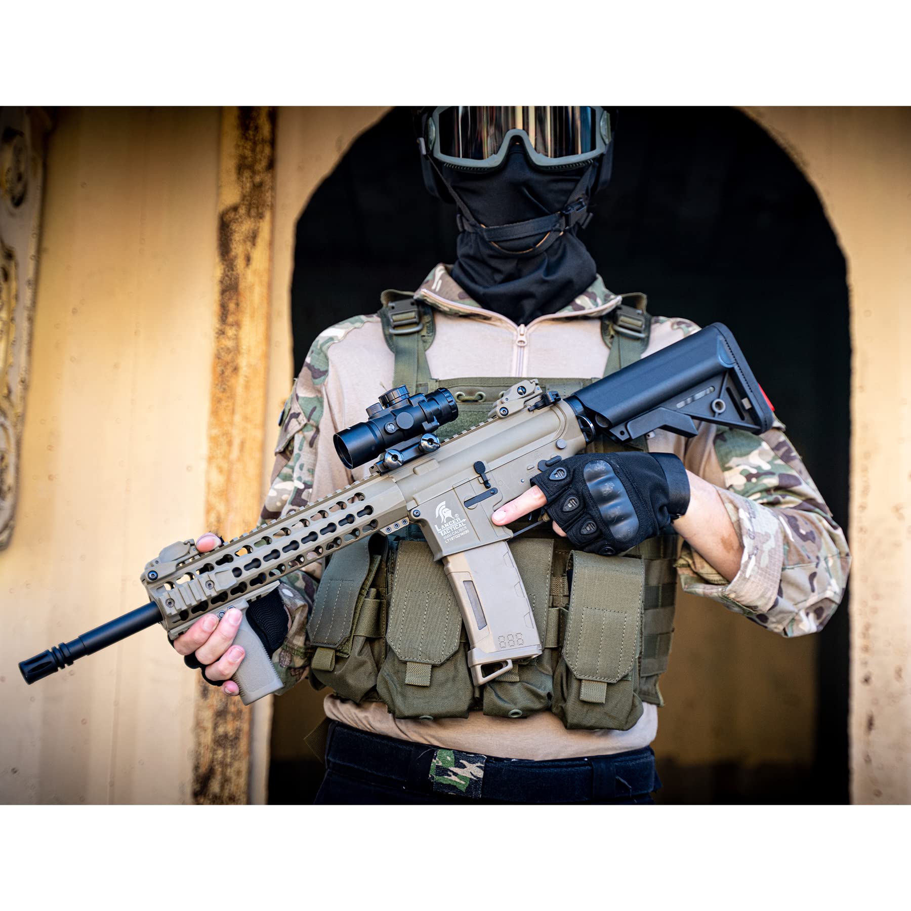 Lancer Tactical Gen 2 Airsoft M4 Carbine 10" Electric Full/Semi-Auto Airsoft AEG Rifle-1000 Rounds 0.20g BBS, 9.6v Nimh Battery & Charger Included (Tan Polymer w/ 300 Rounds Mag)