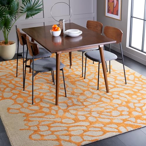 SAFAVIEH Blossom Collection Area Rug - 8' x 10', Grey & Orange, Handmade Wool & Viscose, Ideal for High Traffic Areas in Living Room, Bedroom (BLM695C)