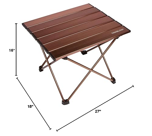 TREKOLOGY Camping/Beach Table with Aluminum Table Top – Portable Folding Table in a Bag for Beach, Picnic, Camp, Patio, Fishing, RV, Indoor (Brown, Large (27''x18''x16''))