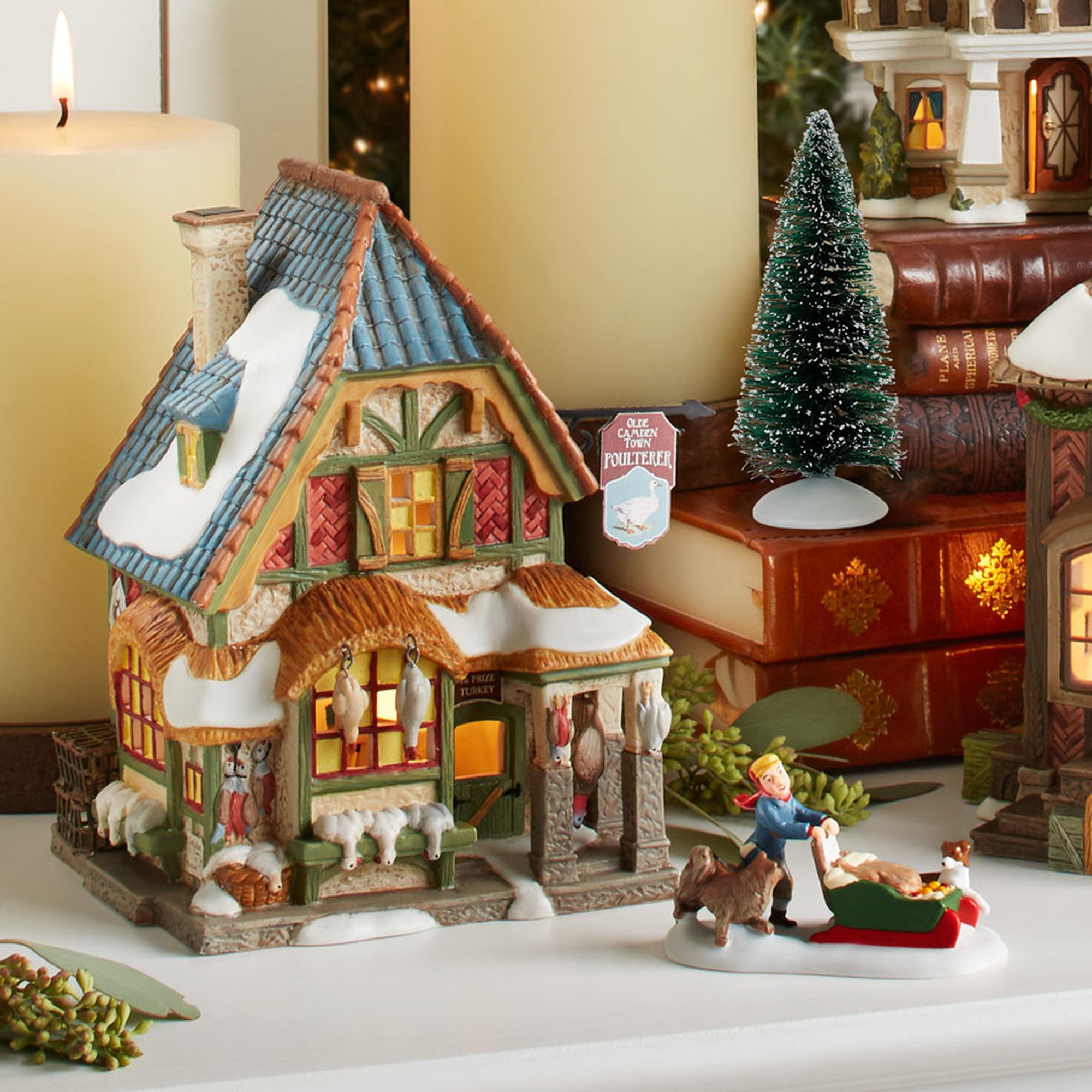 Department 56 Dickens A Christmas Carol Poulterers Shop Lit Building and Fresh Fallen Snow Village Set, Multicolor
