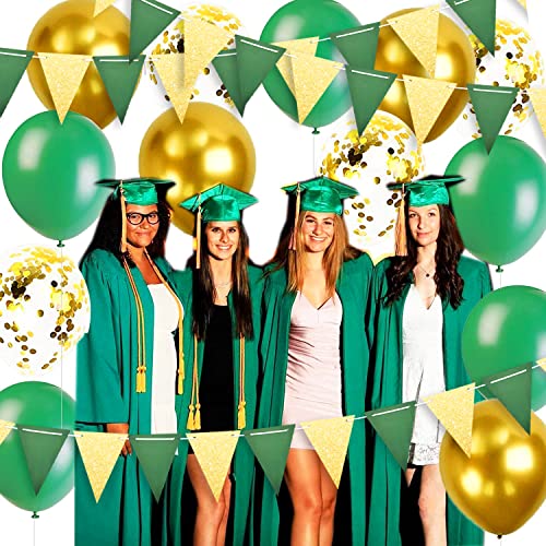 Graduation Party Decorations Green Gold 2023/St. Patrick’s Day Decorations/Birthday Party Decorations Green Gold 2pcs Glitter Gold Green Triangle Banners/Christmas Decorations/Spring Summer Party