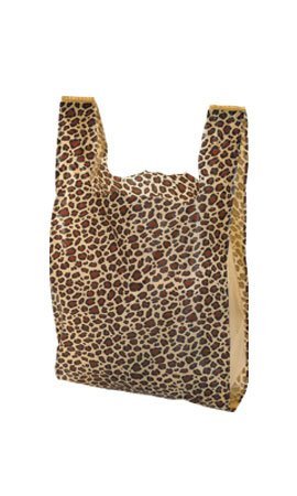 FLAWLESS PACKAGING 100 Leopard Print Plastic T-Shirt Bags with Handles Bulk 11 ½” x 6” x 21”