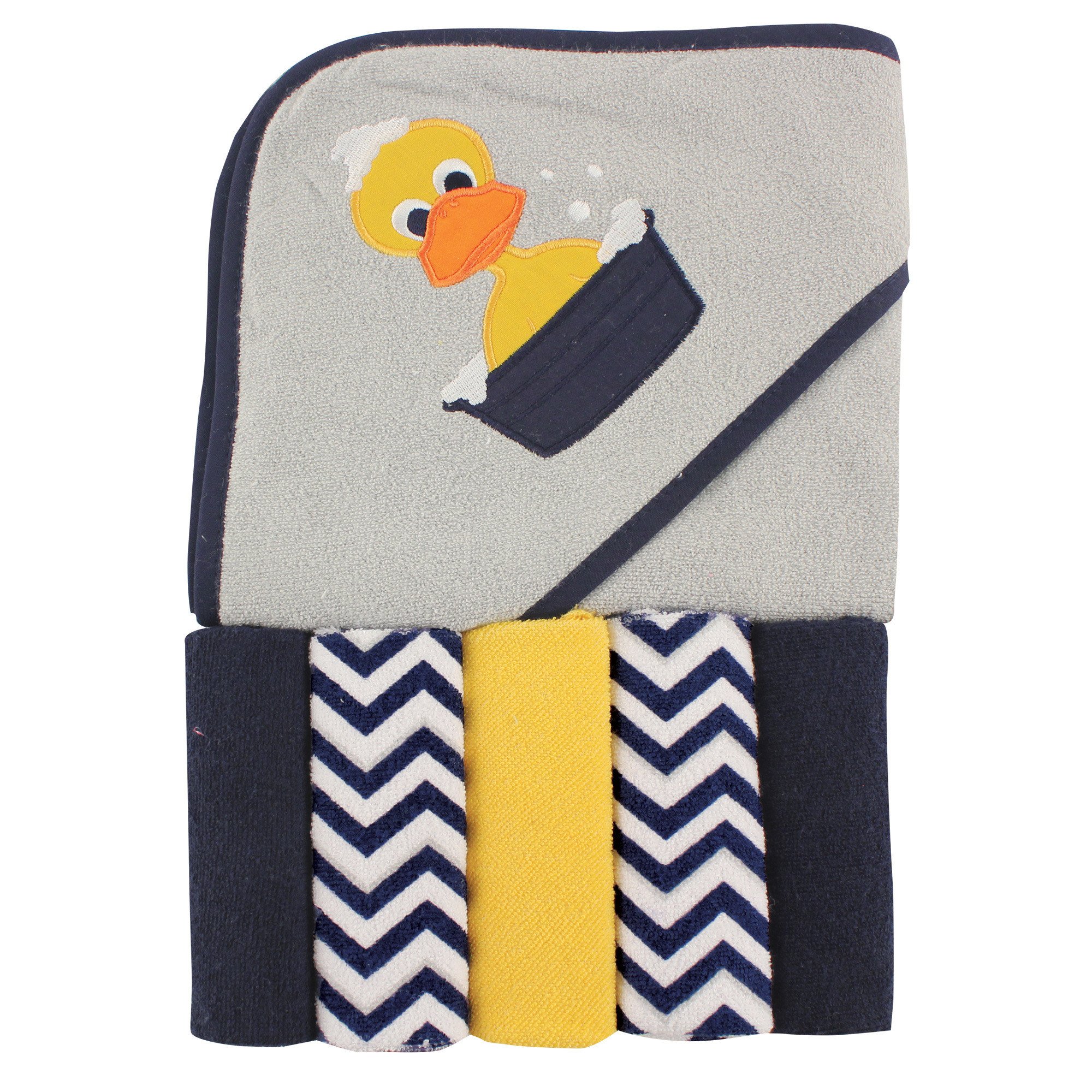 Luvable Friends Unisex Baby Hooded Towel with Five Washcloths,cotton,polyester, Duck, One Size