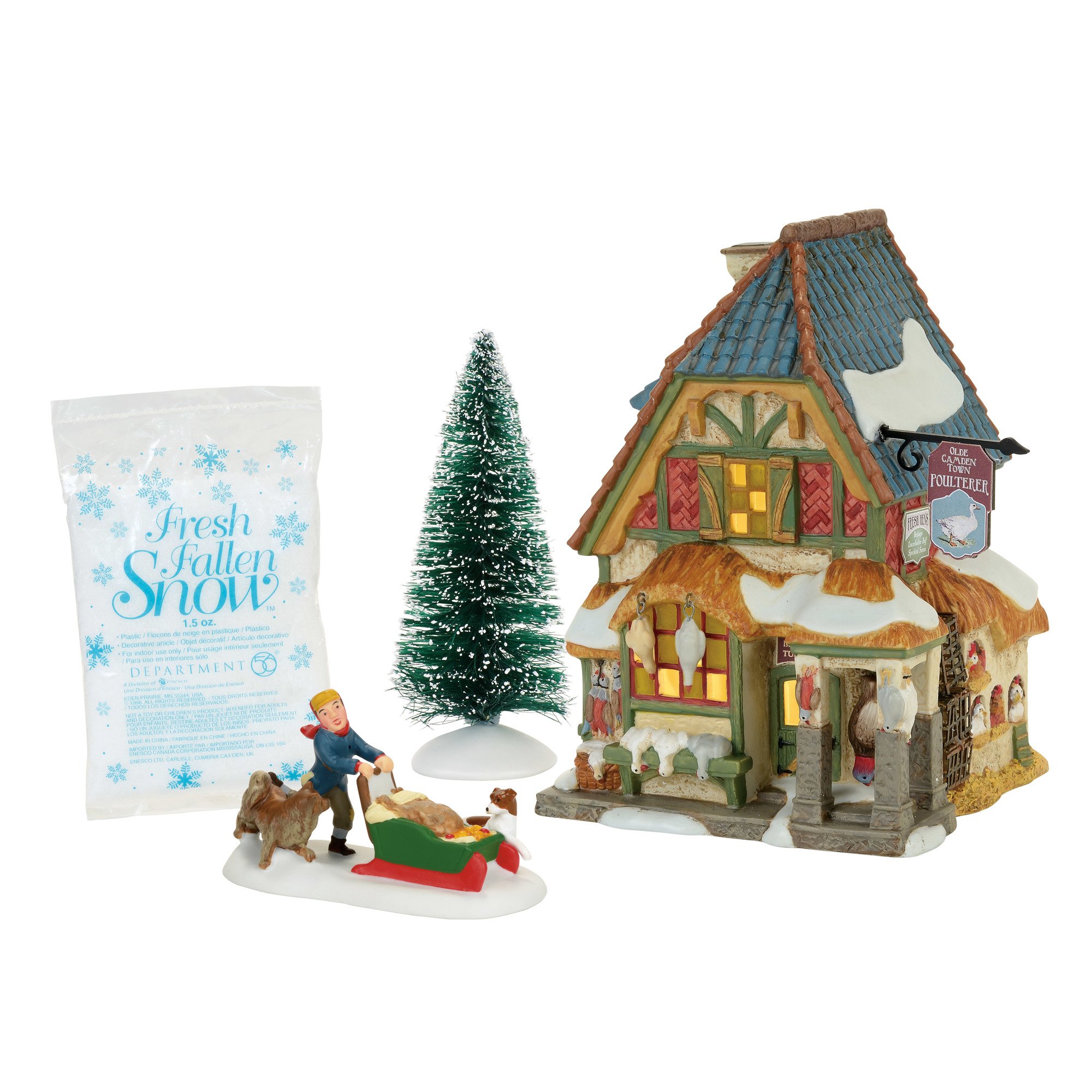 Department 56 Dickens A Christmas Carol Poulterers Shop Lit Building and Fresh Fallen Snow Village Set, Multicolor