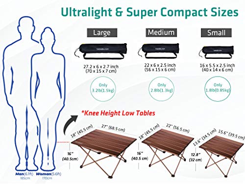 TREKOLOGY Camping/Beach Table with Aluminum Table Top – Portable Folding Table in a Bag for Beach, Picnic, Camp, Patio, Fishing, RV, Indoor (Brown, Large (27''x18''x16''))