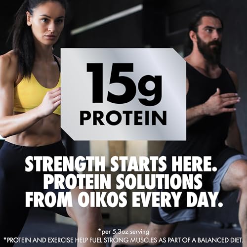 Oikos Triple Zero Strawberry Nonfat Greek Yogurt Pack, 0% Fat, Sugar Free and 0 Artificial Sweeteners, Just Delicious High Protein Yogurt, 4 Ct, 5.3 OZ Cups