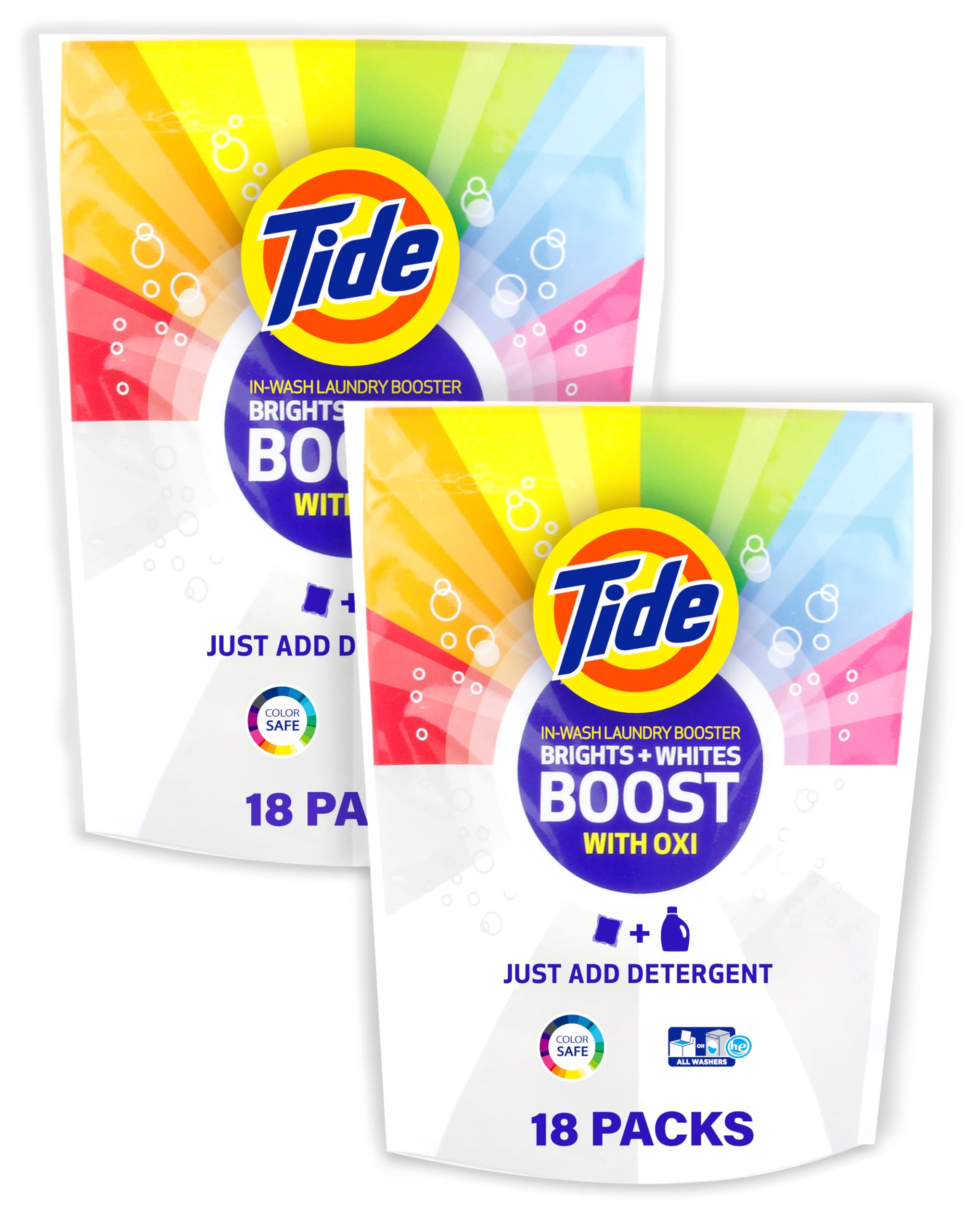 Tide Brights & Whites Odor Rescue, In Wash Odor Eliminator with Oxi, Scent Booster, Removes Odors in a Single Wash, 18 Count (Pack of 2)