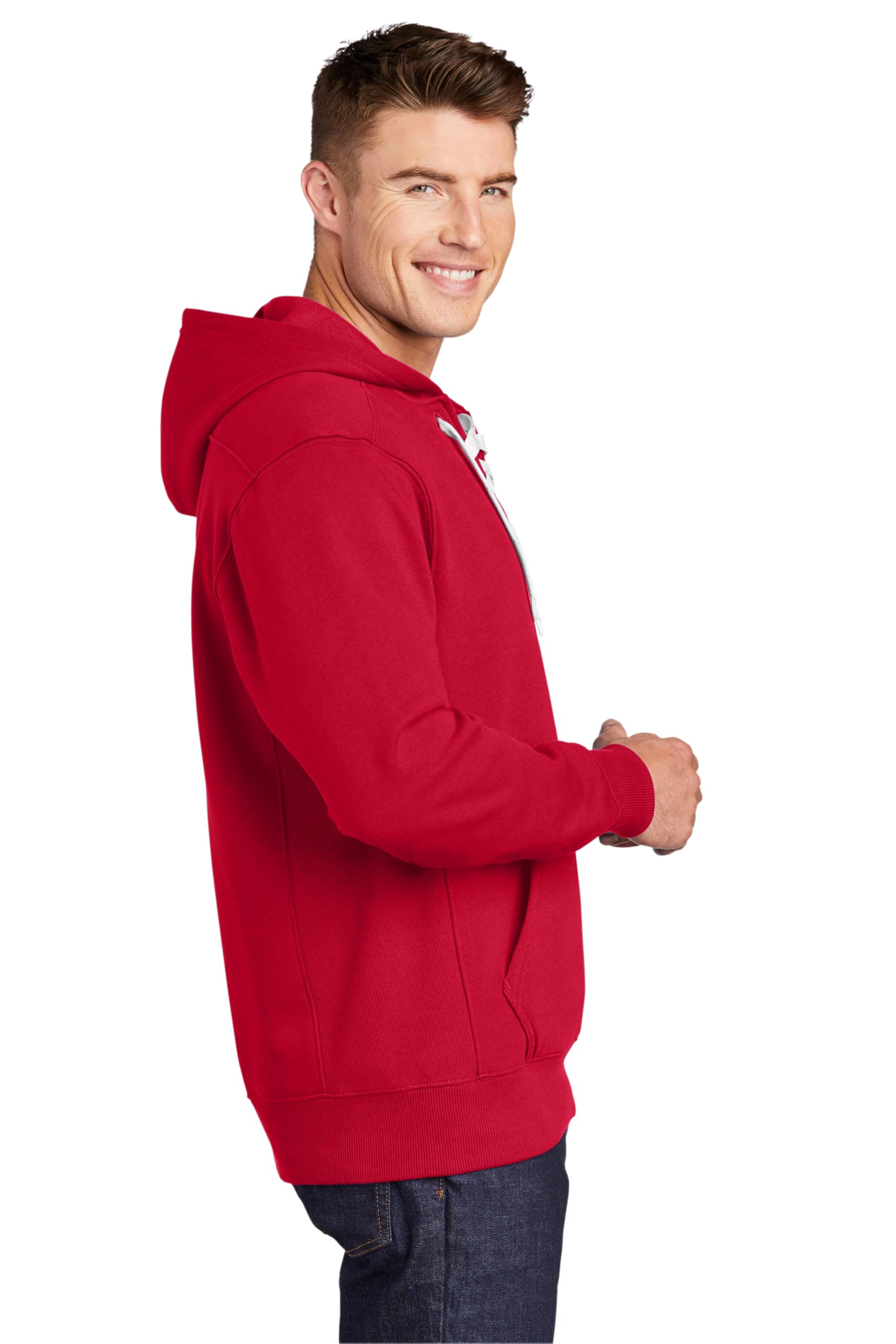 SPORT-TEK Men's Lace Up Pullover Hooded Sweatshirt M Deep Red