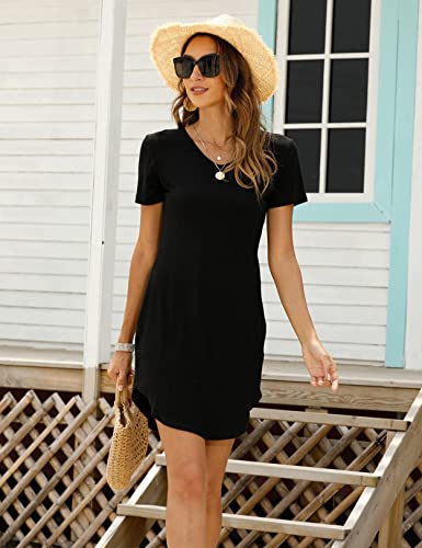 Haola Women's Summer Short Sleee Slim Fit Shirts Mini Dresses Juniors Dress Top S Black