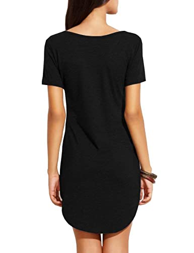 Haola Women's Summer Short Sleee Slim Fit Shirts Mini Dresses Juniors Dress Top S Black