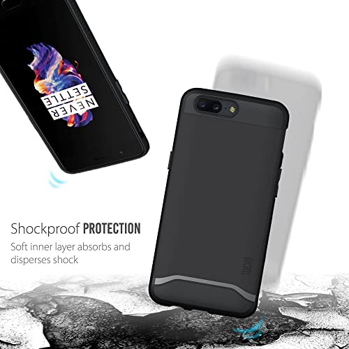 TUDIA DualShield Designed for OnePlus 5 Case, [Merge] Shockproof Heavy Duty Military Grade Dual Layer Slim Protective Case Cover - Matte Black