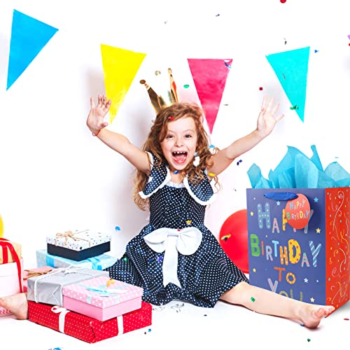 Sharlity 13" Large Birthday Gift Bag for Baby Shower with Card and 3 Tissue Papers (1pack)