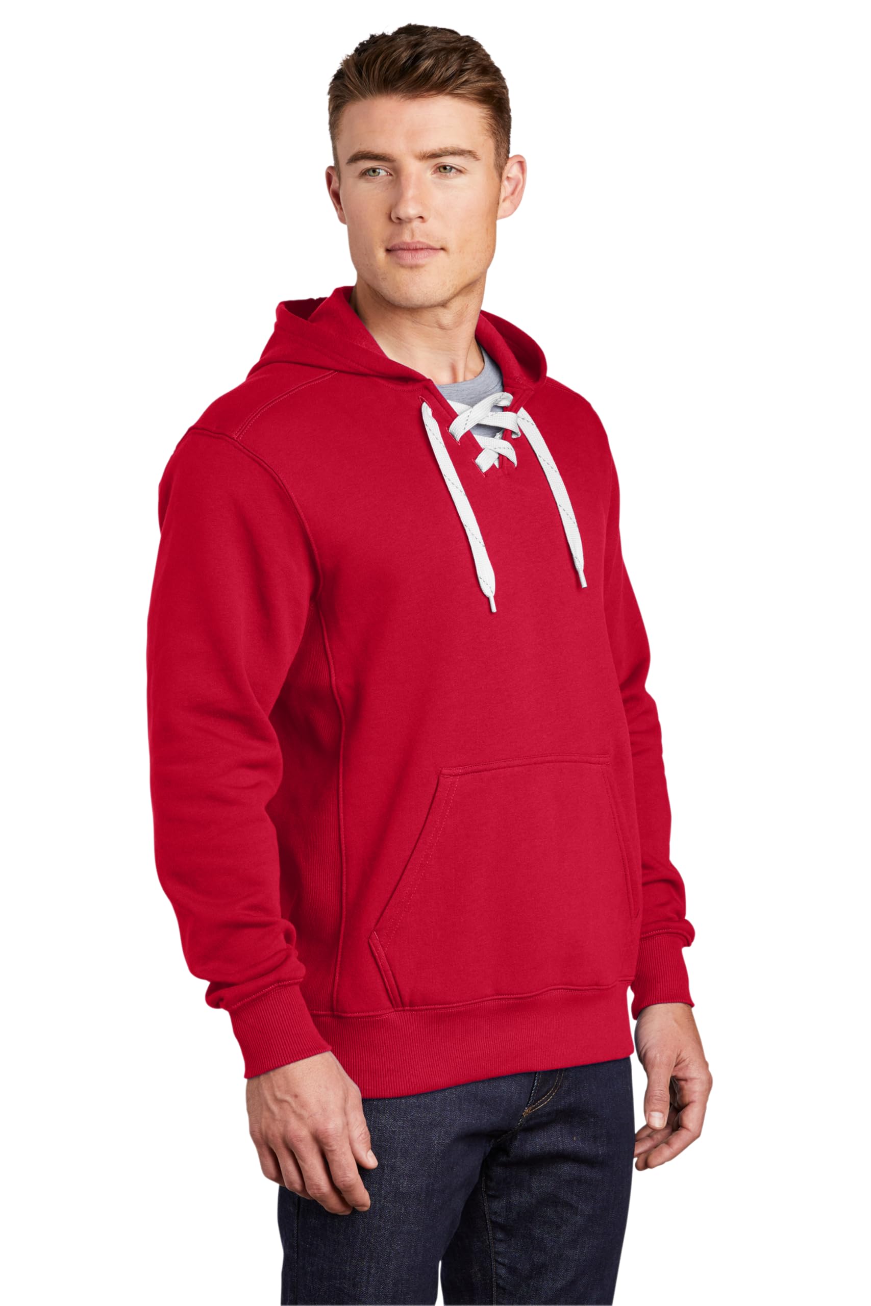 SPORT-TEK Men's Lace Up Pullover Hooded Sweatshirt M Deep Red